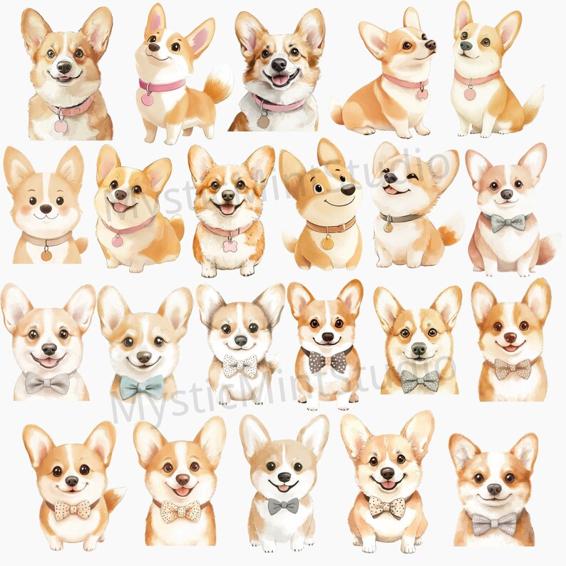 Cute Corgi Clipart Bundle Watercolor Corgi Clipart L Cute Dog Clipart L ...