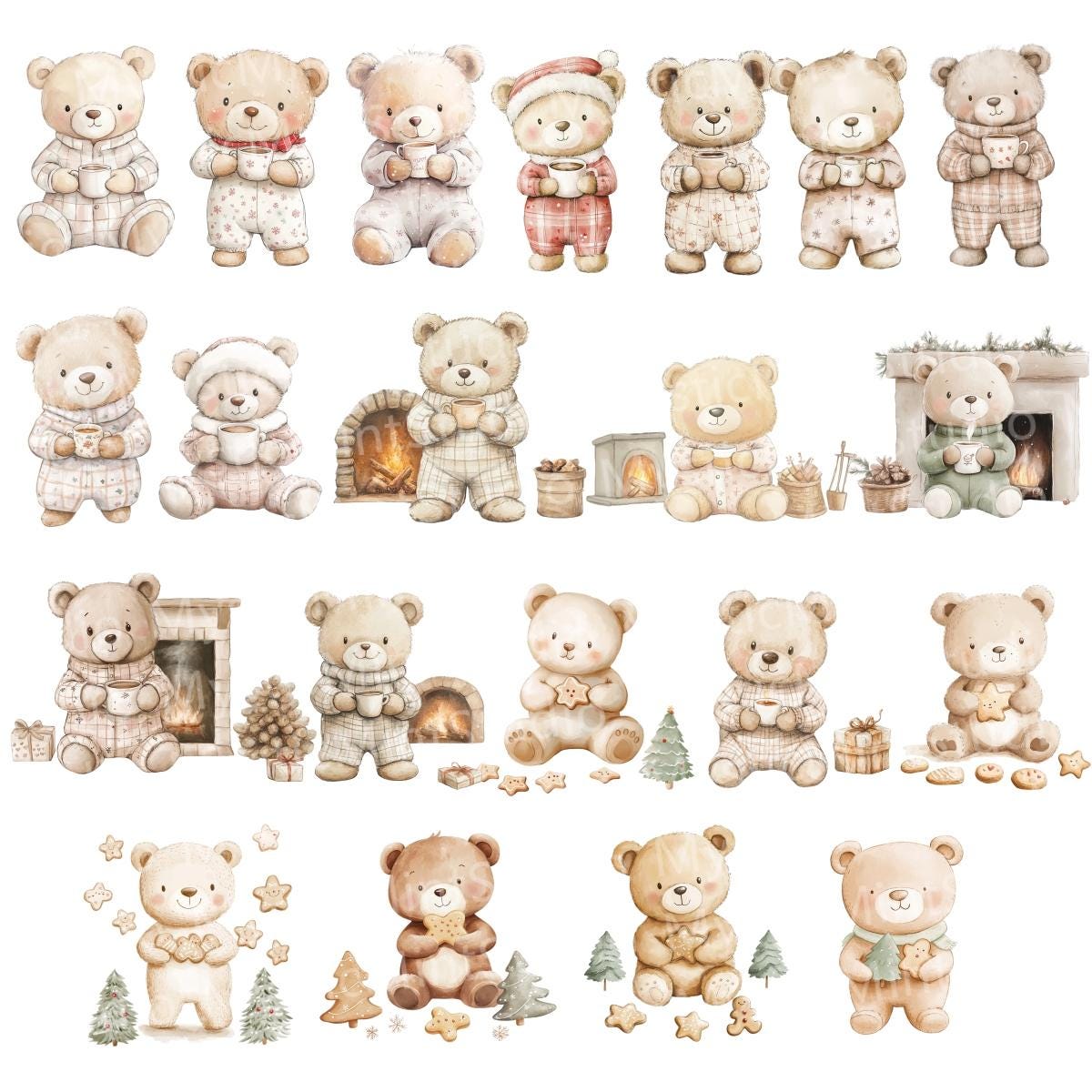Watercolor Christmas Clipart | Christmas Teddy Bear Clipart | Cozy ...