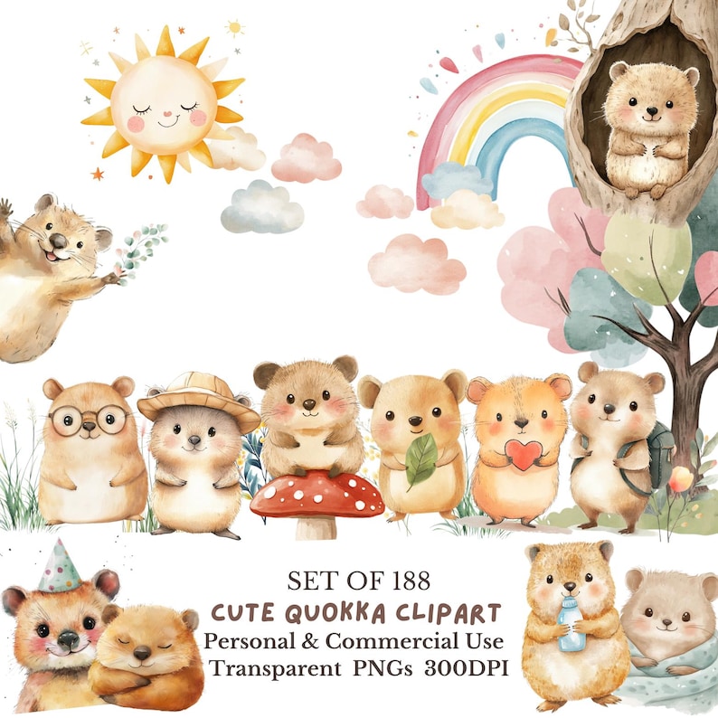 Cute Quokka Clipart | Australian Animal PNG L Watercolor Quokka Clipart ...