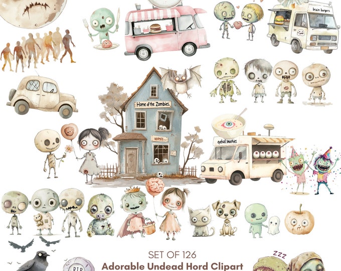 16 Cute Zombie Boy Clipart Bundle, Halloween Child Illustration ...