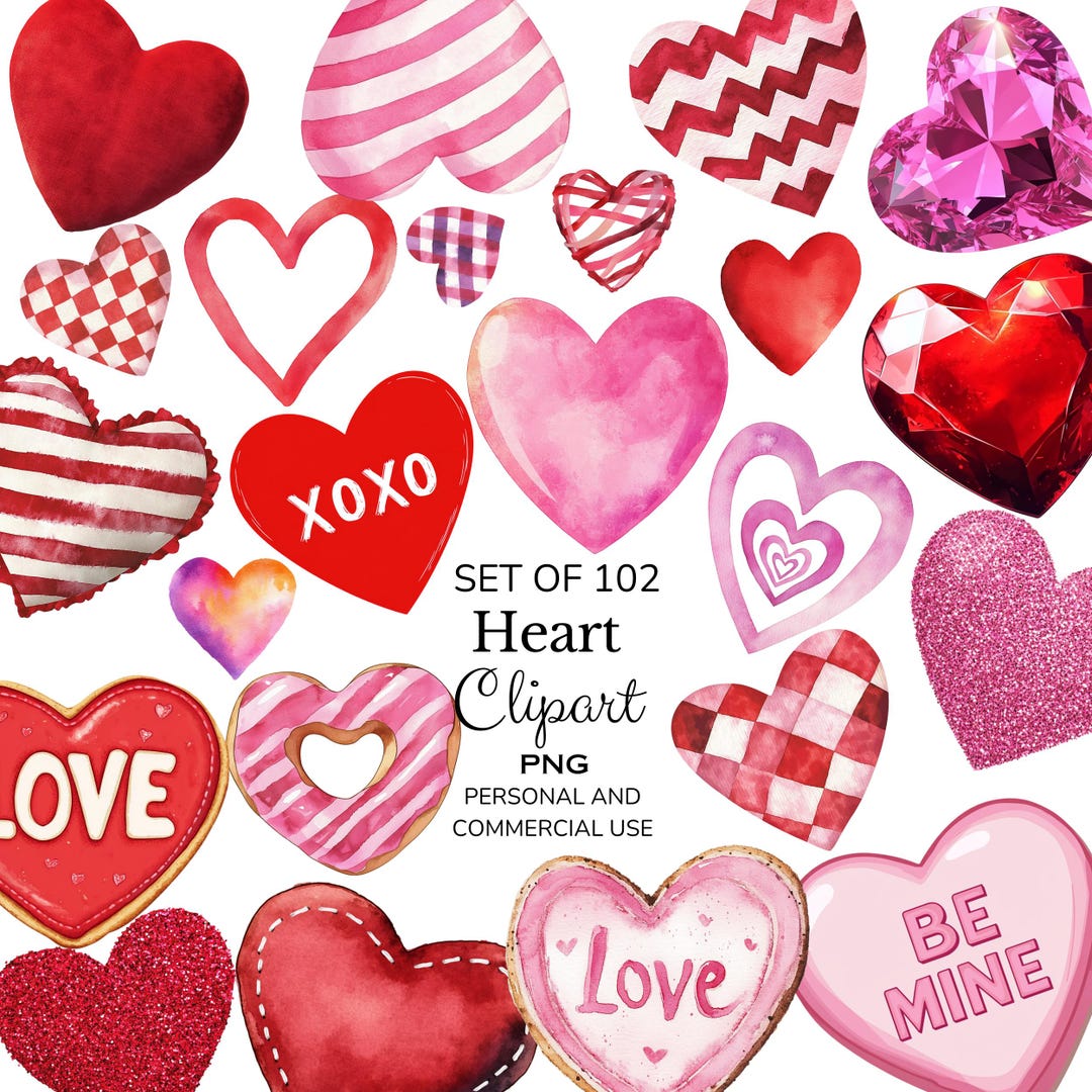 Cute Heart Clipart | Watercolor Heart Clipart | Glitter Heart PNG ...