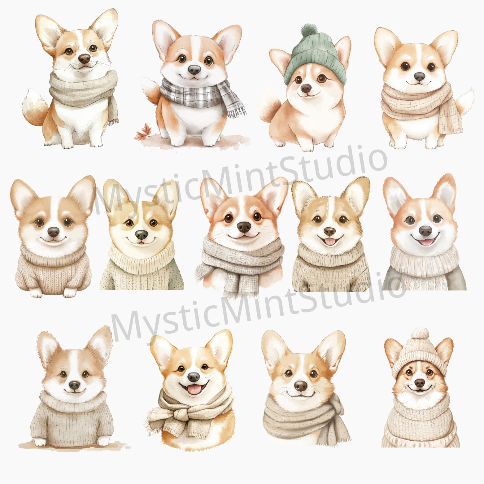 Cute Corgi Clipart Bundle | Watercolor Corgi Clipart L Cute Dog Clipart ...
