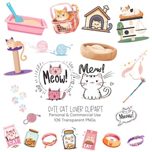 Cat Lover Clipart,cat Paws Cat House Cat Food Meow Cat Teaser Wand Cat ...