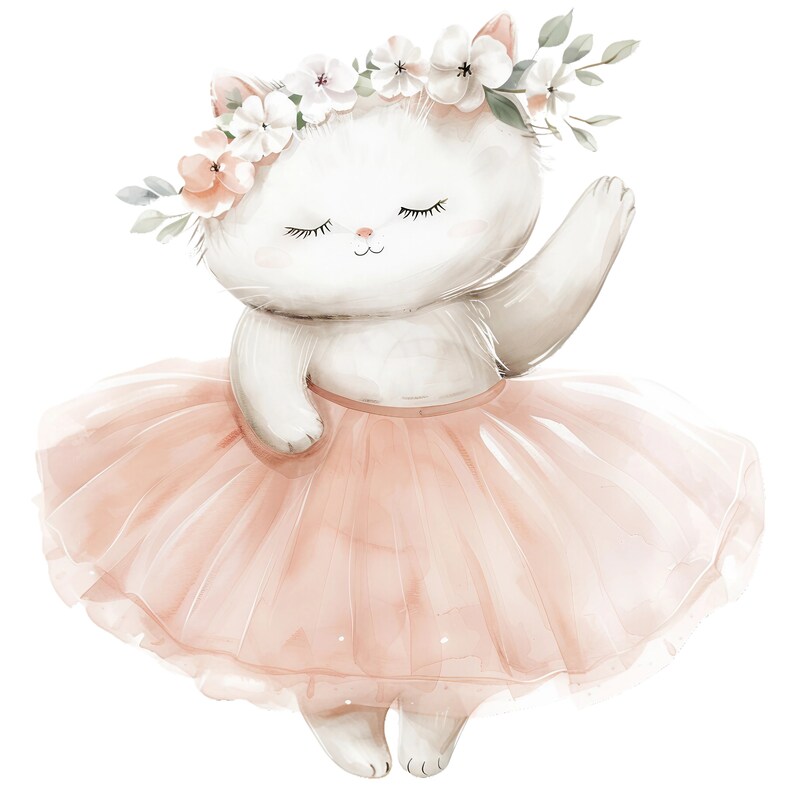 Ballerina Cats Watercolor Cute Cat Kitties in Tutus Clipart|30 High ...