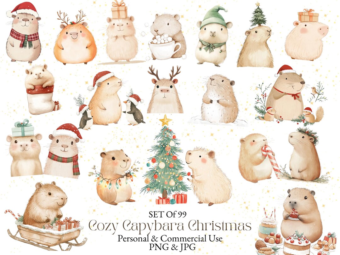 Christmas Capybara Clipart | Cute Capybara Clipart | Festive Capybara ...
