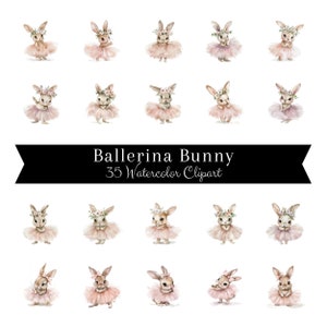 Ballerina Bunny Watercolor Cute Bunnies in Tutus Clipart 35 High ...