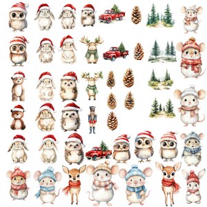 Woodland Christmas Clipart, Watercolor Winter Animals, 337 Pngs, Cute ...