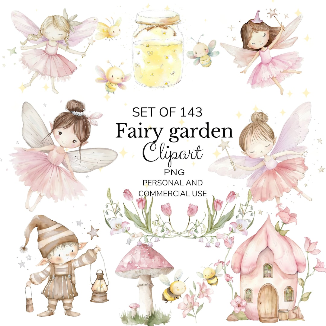 143 Fairy Garden Watercolor Clipart, Magical Fairy Illustrations ...