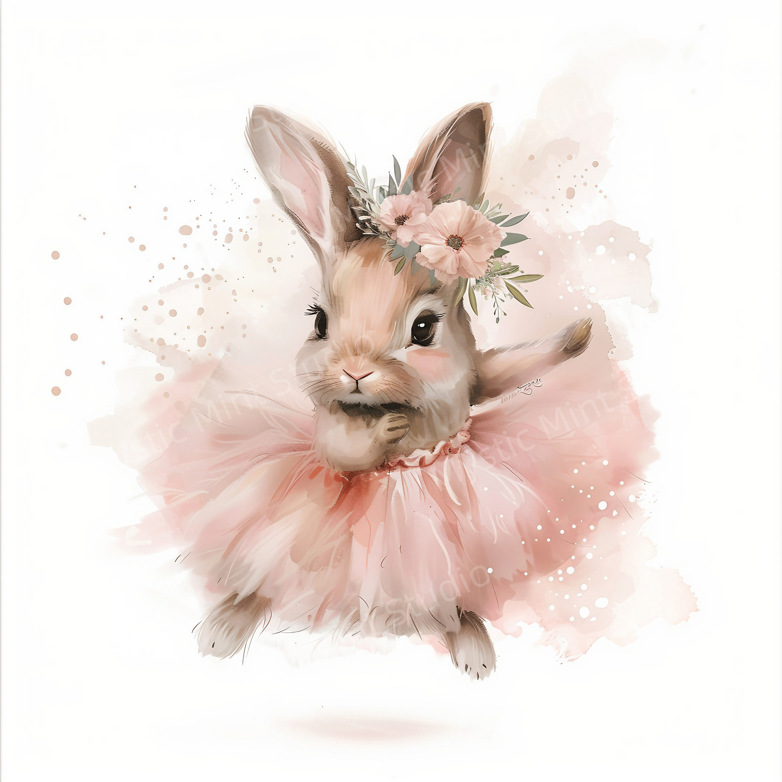 8 Ballerina Bunny Wall Art Watercolor Cute Bunnies in Tutus Clipart ...