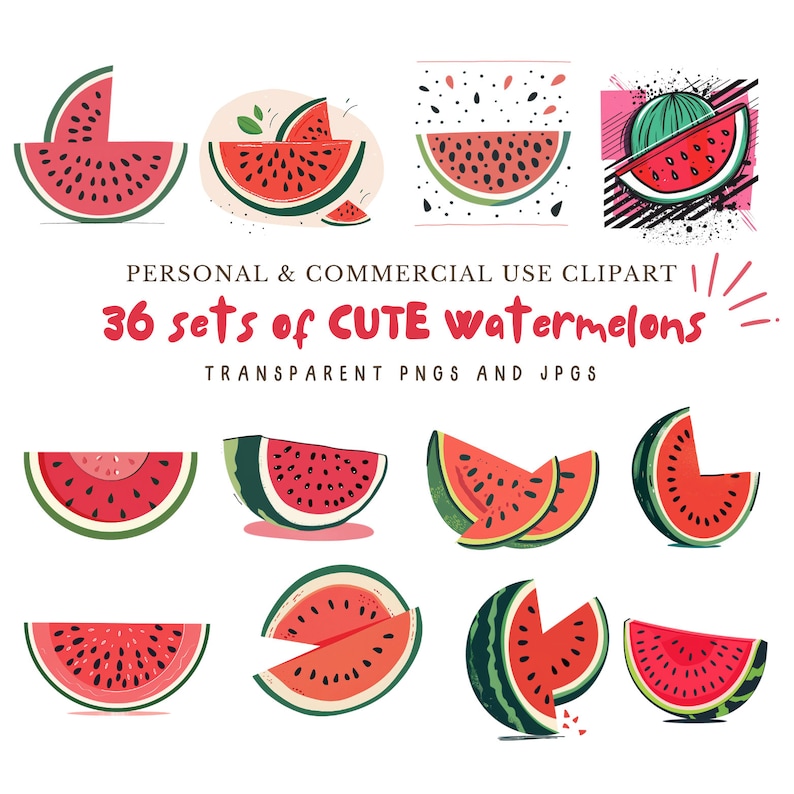 Watermelon Fruit Clipart|36 High-quality PNG & Jpg|sublimation, Digital ...