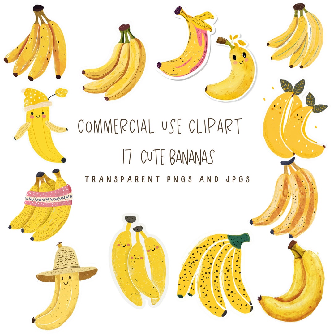 Cute Banana Fruit Clipart 17 High-resolution Pngs and Jpgs, Wall Art ...