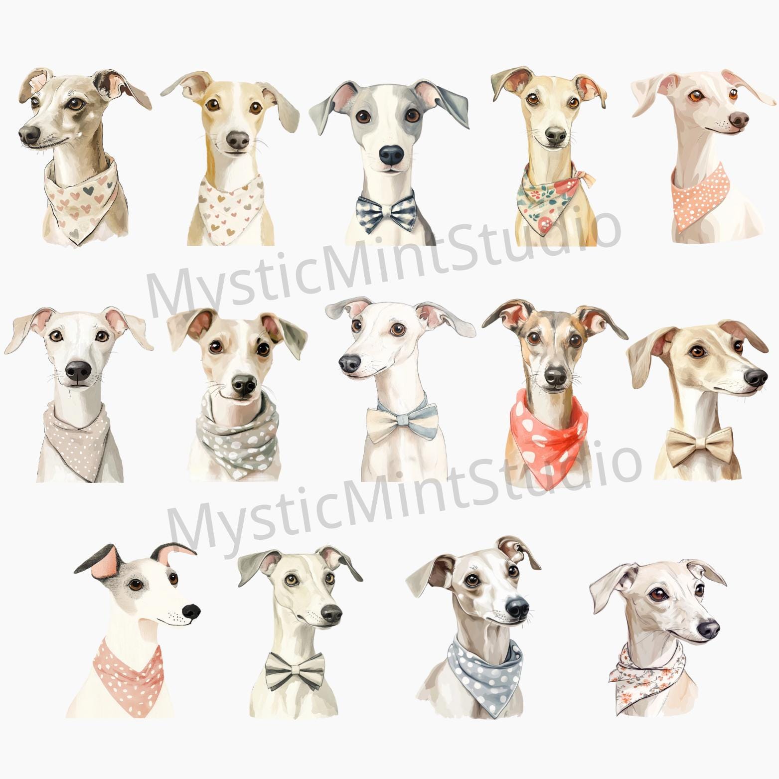 Watercolor Whippet Clipart | Cute Dog Clipart | Cute Whippet Clipart ...
