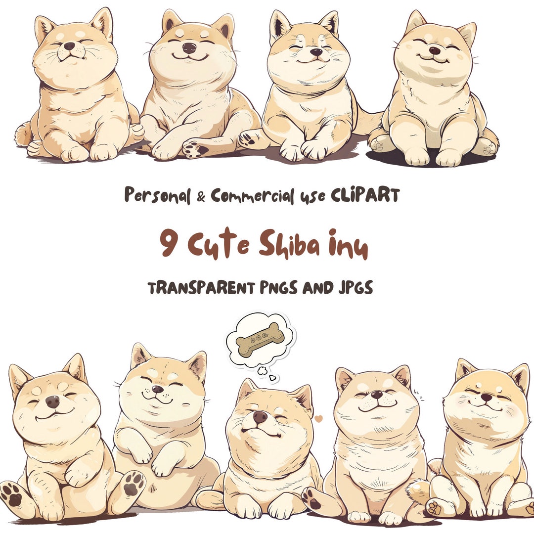 Shiba Inu Dog Clipart|9 High-quality PNG and JPG Files|sublimation ...
