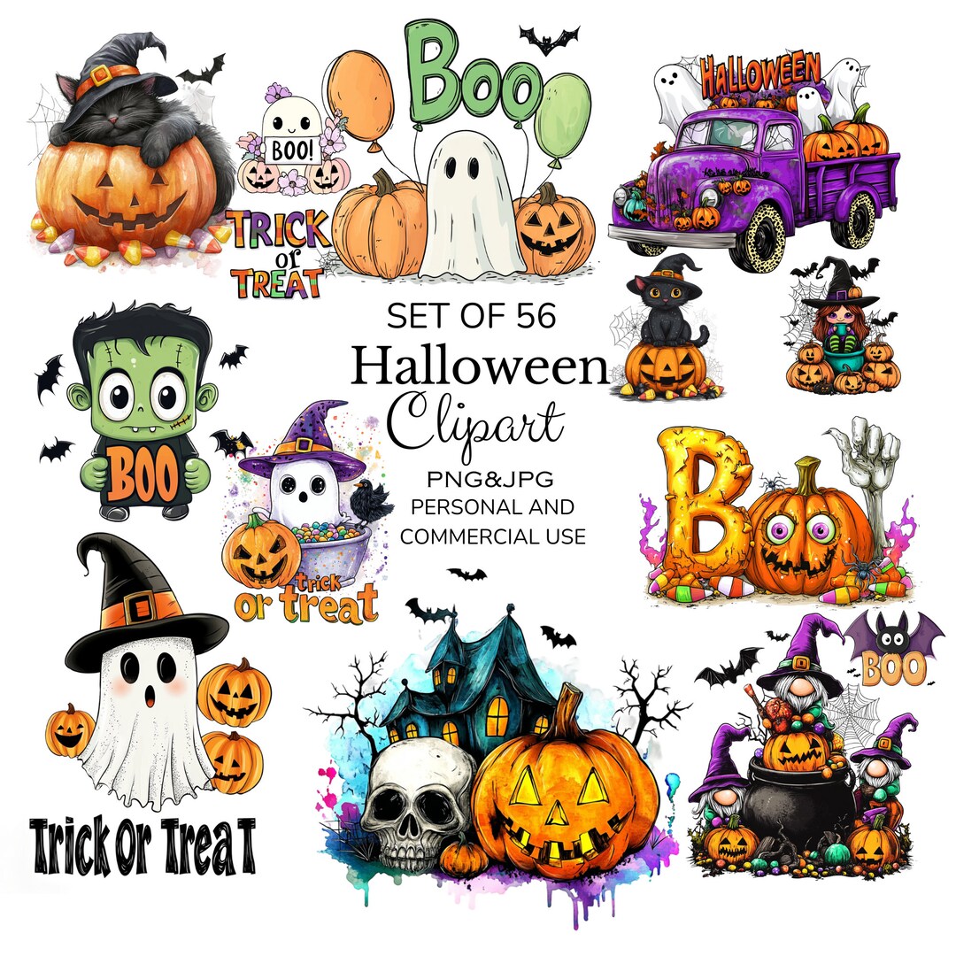 Cute Halloween Clipart Bundle | Pumpkin Clipart | Frankenstein | Ghost ...