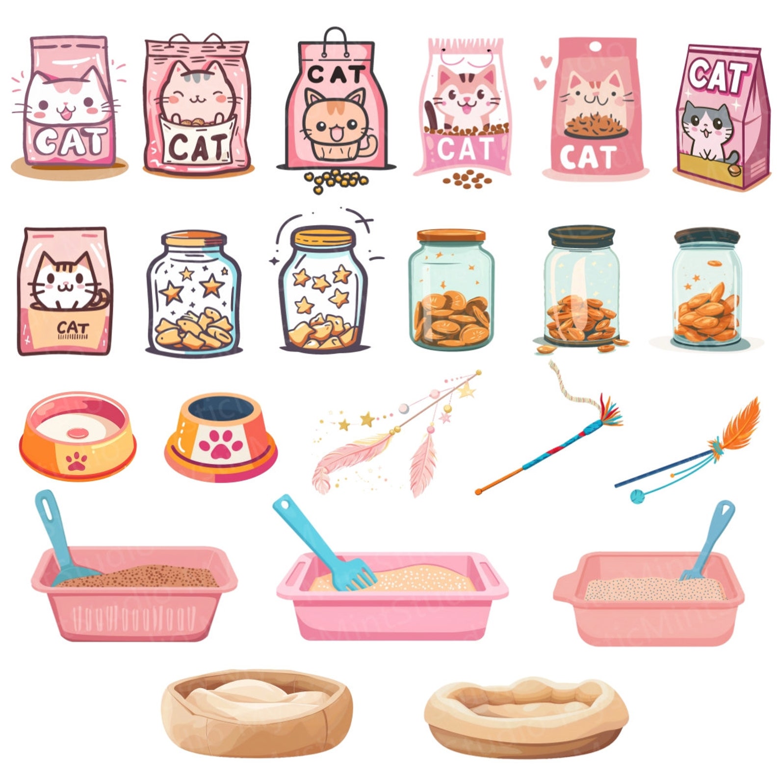 Cat Lover Clipart,cat Paws Cat House Cat Food Meow Cat Teaser Wand Cat ...