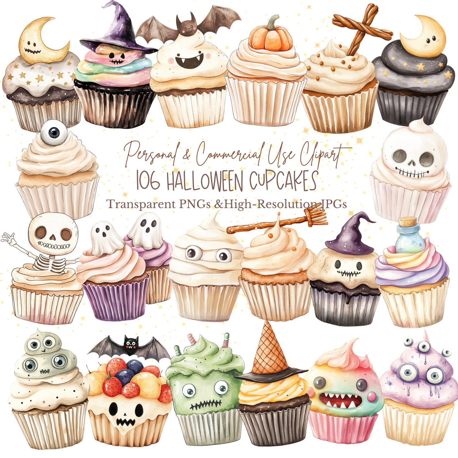 Halloween Cupcake Clipart, Cute Halloween Clipart, Halloween Dessert ...
