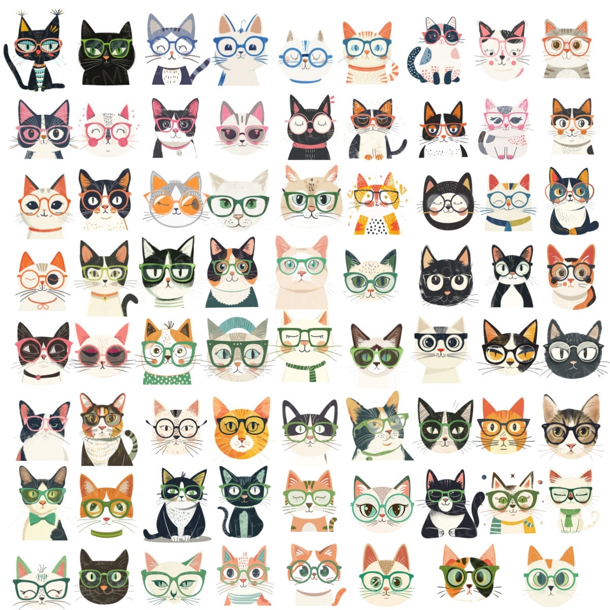Cute Cats Kitties Wearing Glasses Clipart71 High-quality PNG and JPG ...