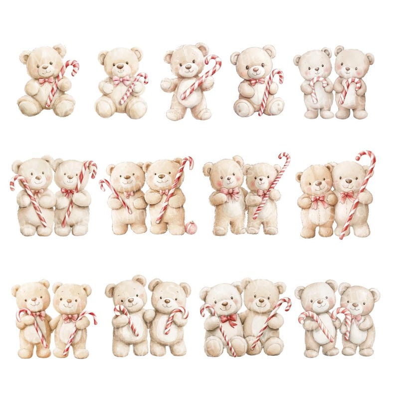 Watercolor Christmas Clipart Christmas Teddy Bear Clipart Cozy ...