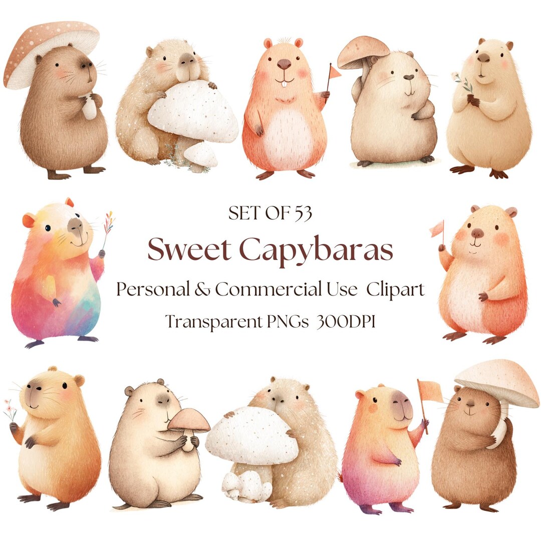 Cute Watercolor Capybara Clipart Bundle | Capybara Nursery Art L ...