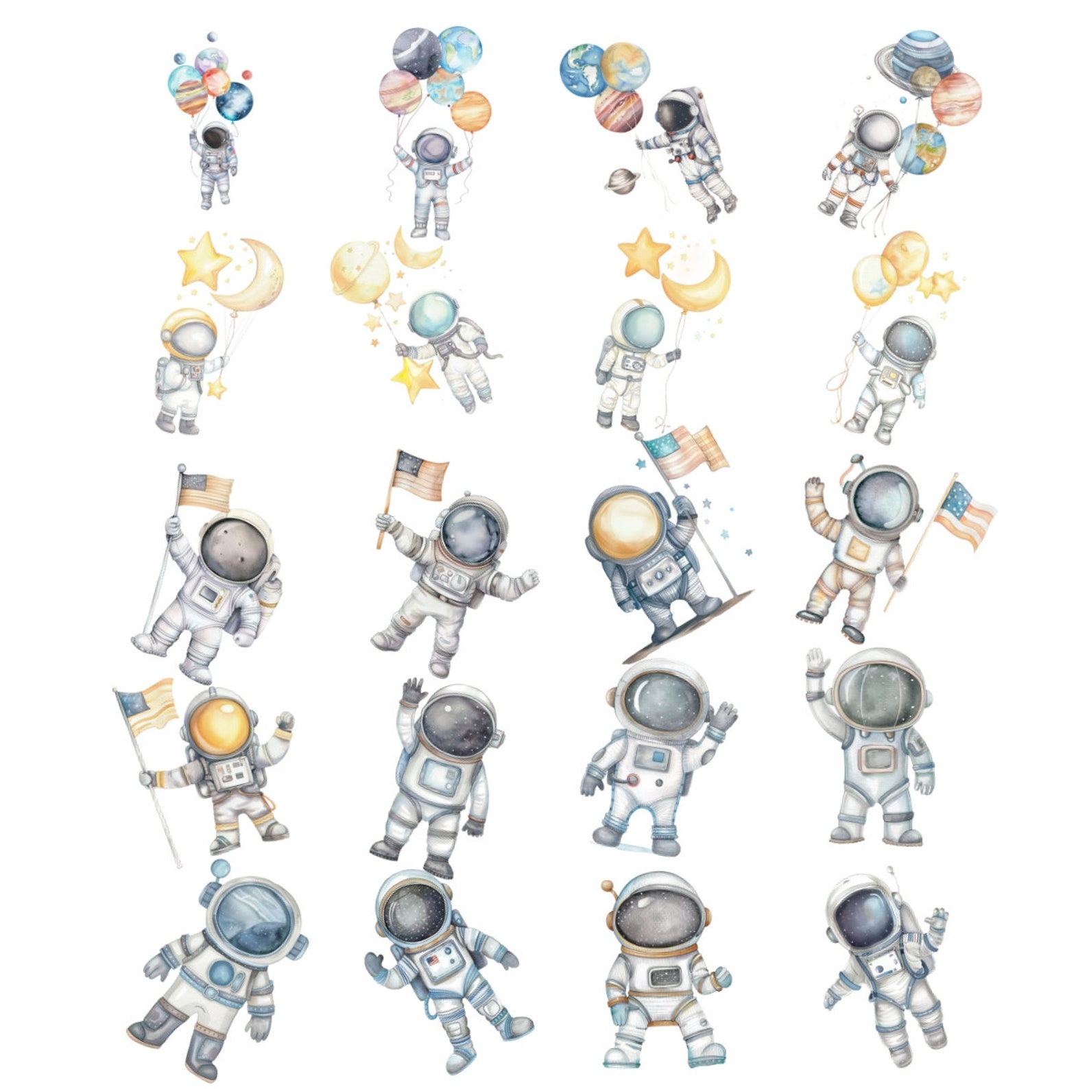 111 Astronaut and Space Watercolor Clipart - Celestial Digital Art ...
