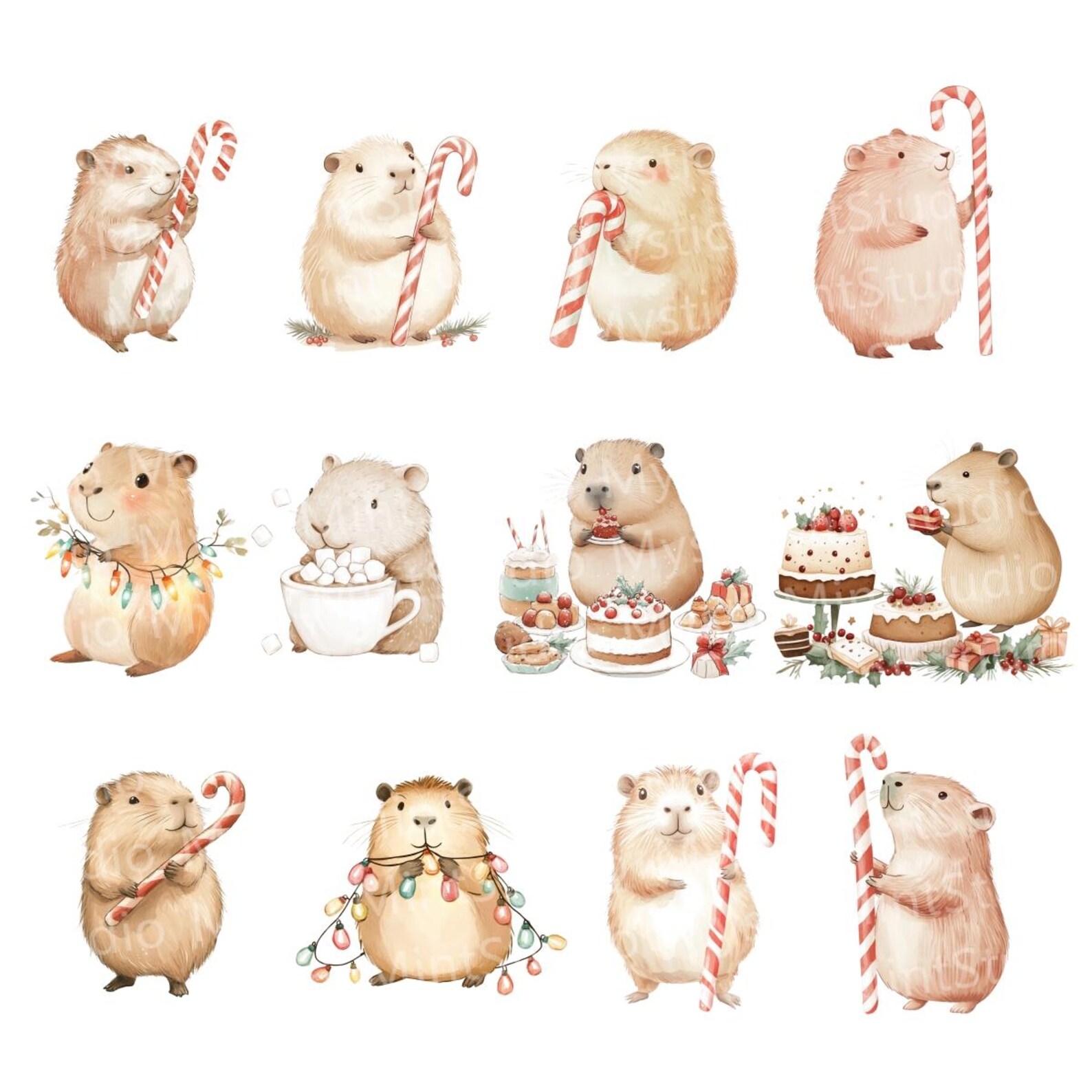 Christmas Capybara Clipart | Cute Capybara Clipart | Festive Capybara ...