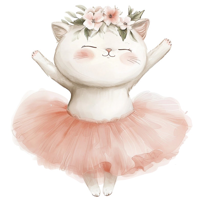 Ballerina Cats Watercolor Cute Cat Kitties in Tutus Clipart30 High ...