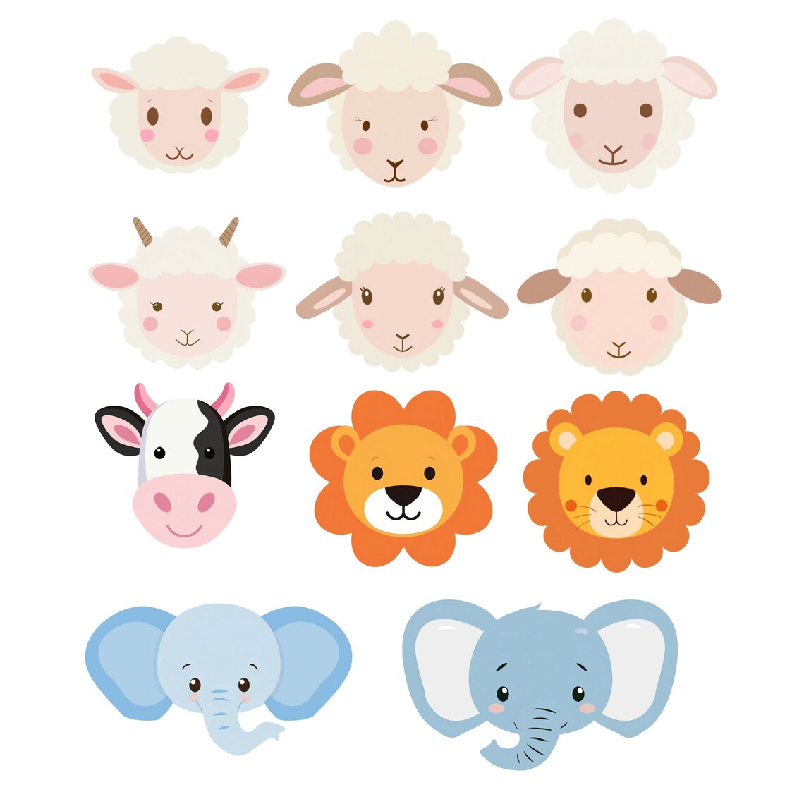 Cute Animal Face Clipart Collection 60 PCS PNG & JPG Baby Animal Head ...