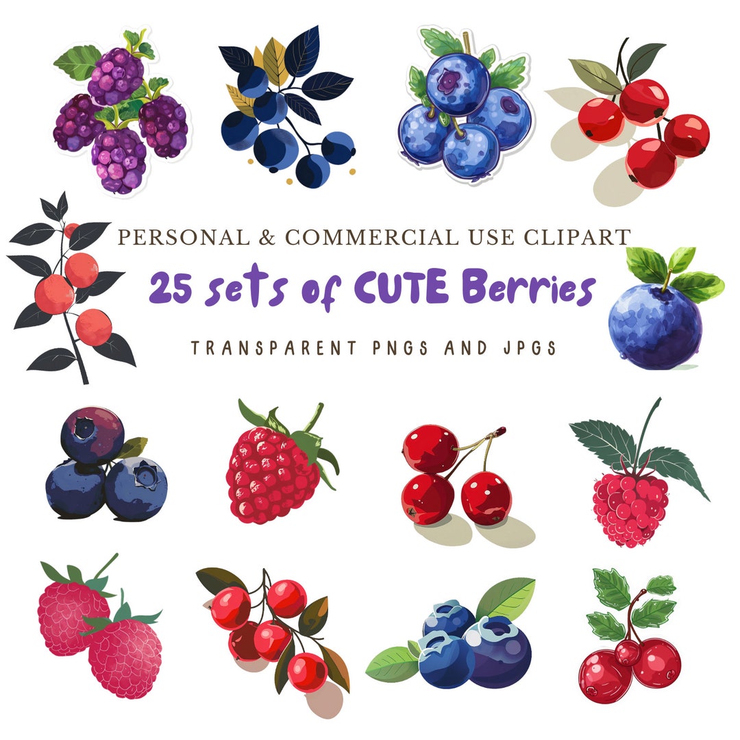 Watercolor Berries Clipart, Fruit Berries Art, Blueberry Clipart ...