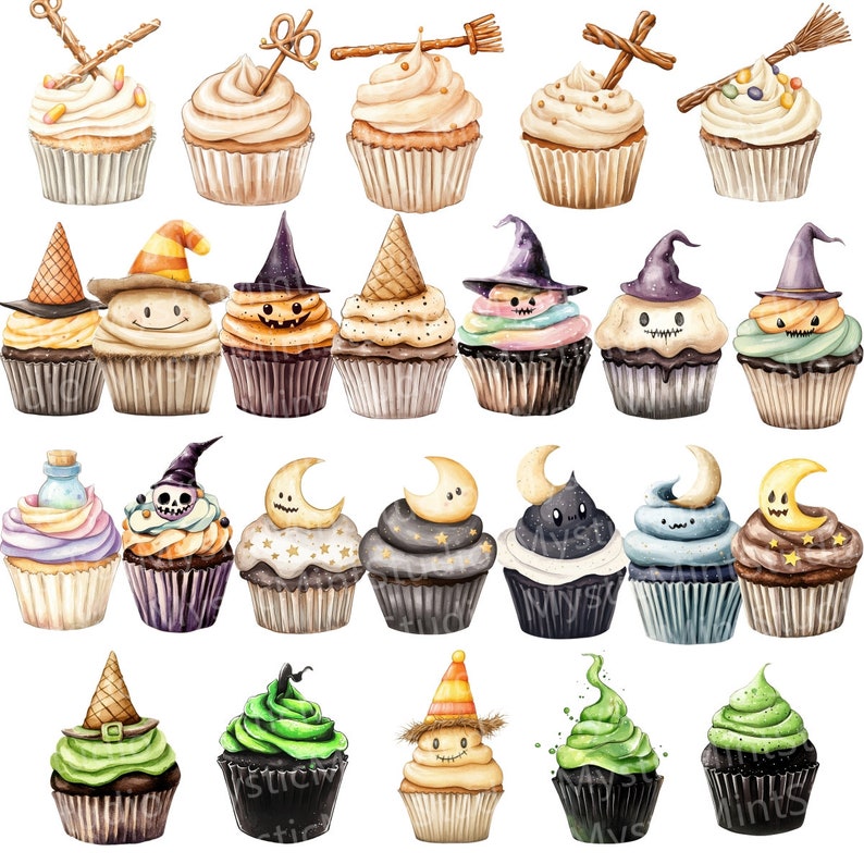 Halloween Cupcake Clipart, Cute Halloween Clipart, Halloween Dessert ...