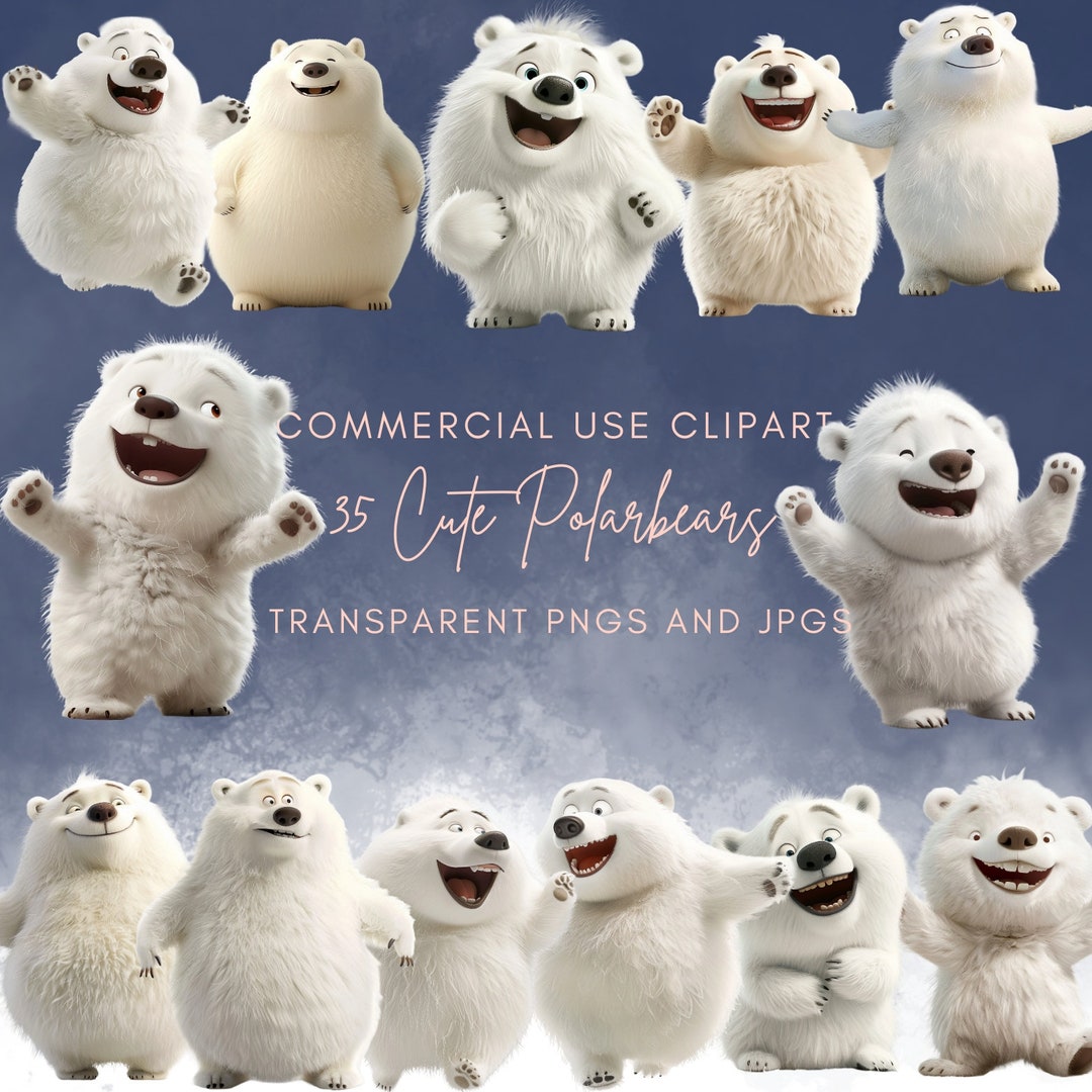 35 Cute Polar Bear Clipart- Funny Polar Bear Illustrations Pngs and ...