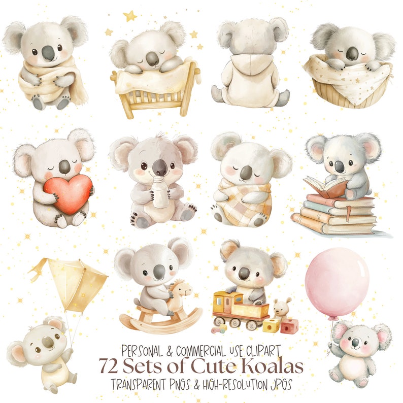 Cute Koala Clipart Bundle | Watercolor Koala Clipart L Koala Nursery ...