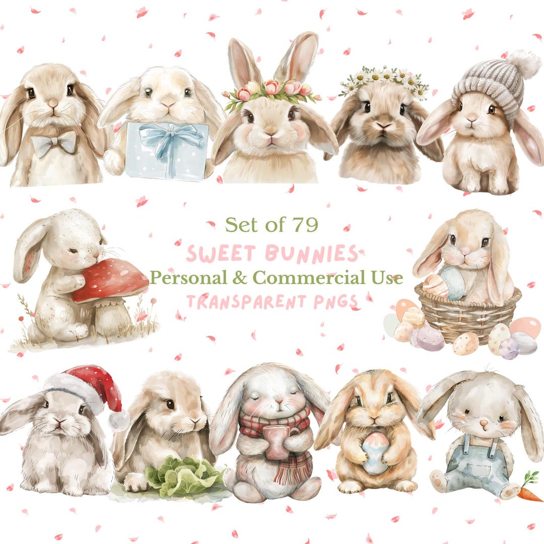 Watercolor Bunny Clipart | Cute Rabbit Clipart | Easter Bunny Clipart ...