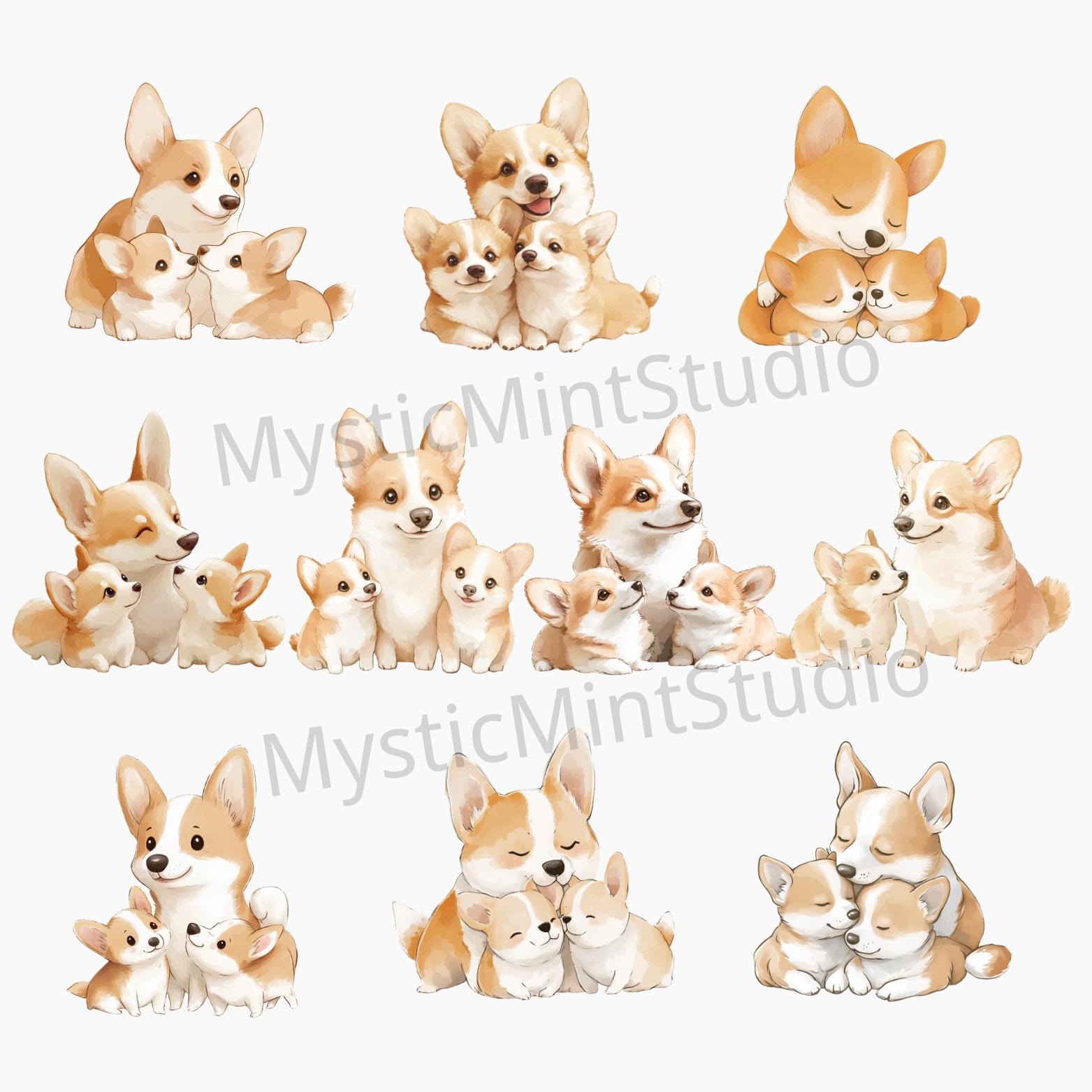 Cute Corgi Clipart Bundle | Watercolor Corgi Clipart L Cute Dog Clipart ...