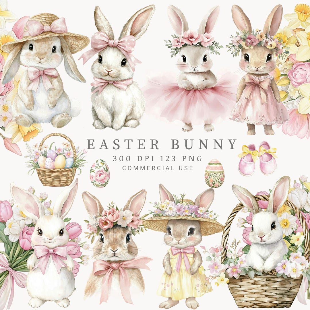 Watercolor Bunny Clipart | Cute Rabbit Clipart | Easter Bunny Clipart ...