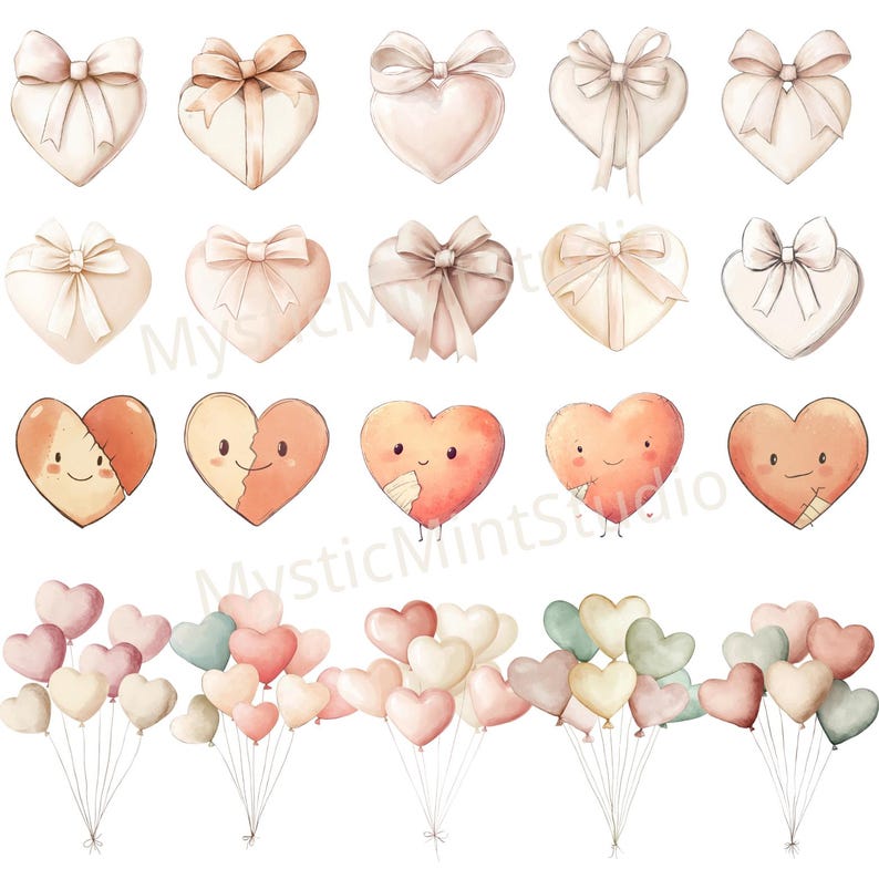 Cute Heart Clipart | Valentine's Day Clipart | Digital Heart Graphics ...