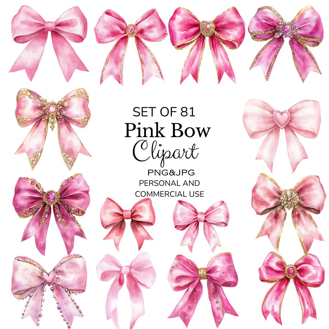 Pink Watercolor Ribbon Bow Clipart | Girl Bow Clipart| Hair Bow Tie ...