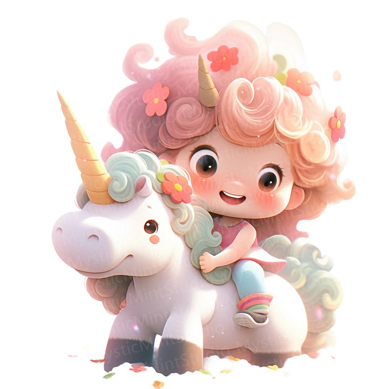 Cute Unicorn and Girl Clipart , Wall Art, Nursery Decor, Birthday Gift ...