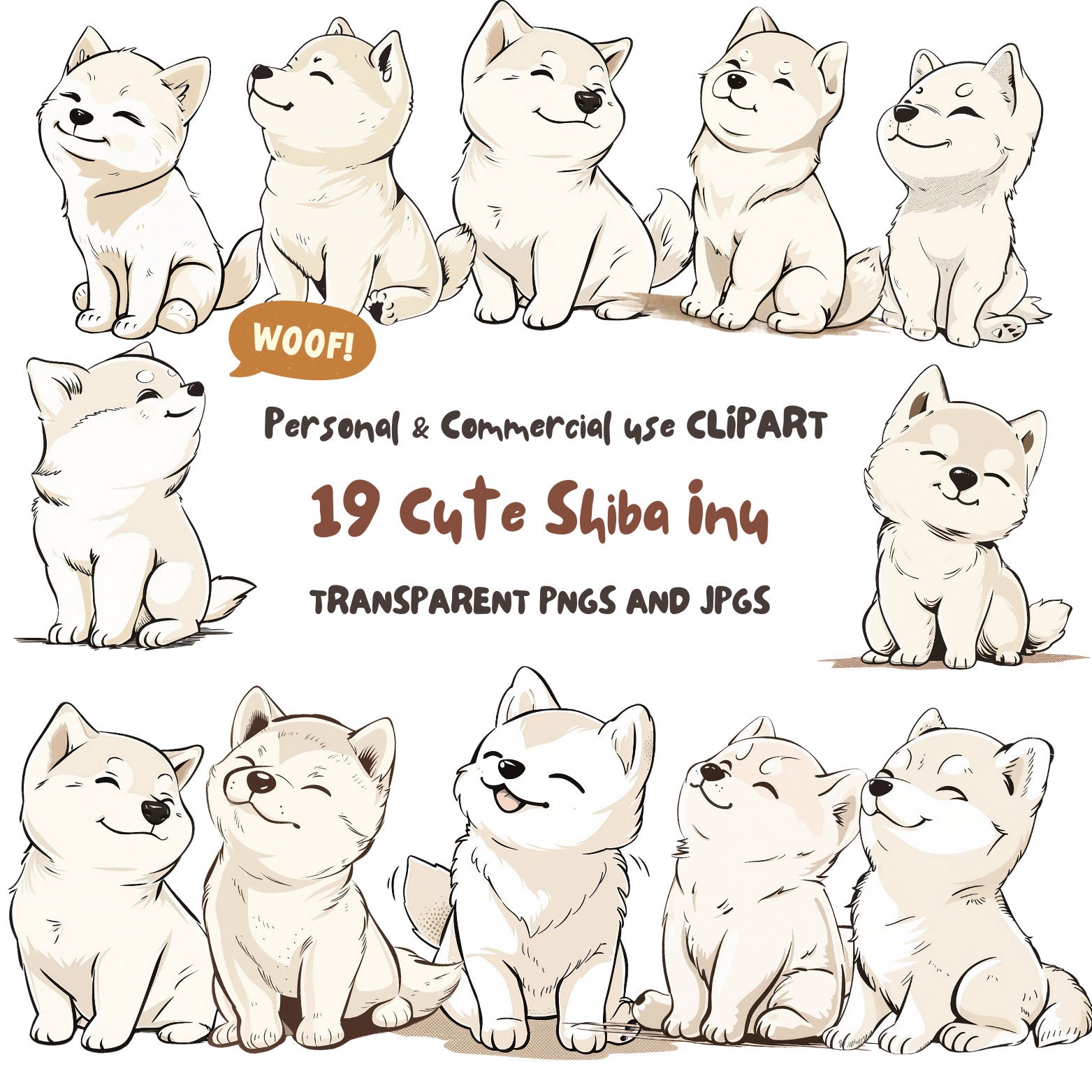 Shiba Inu Dog Clipart|19 High-quality PNG and JPG Files|sublimation ...