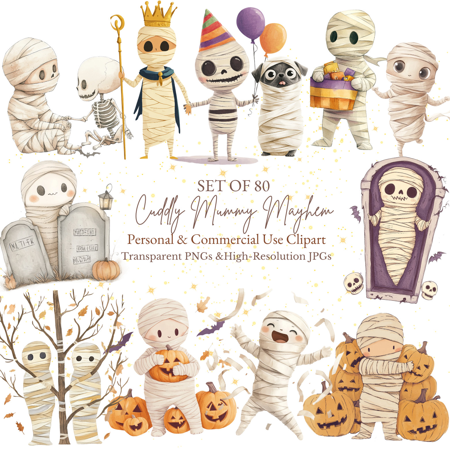 Halloween Mummy Clipart - Cute Mummy Clipart - Spooky Mummy Art - Kids ...