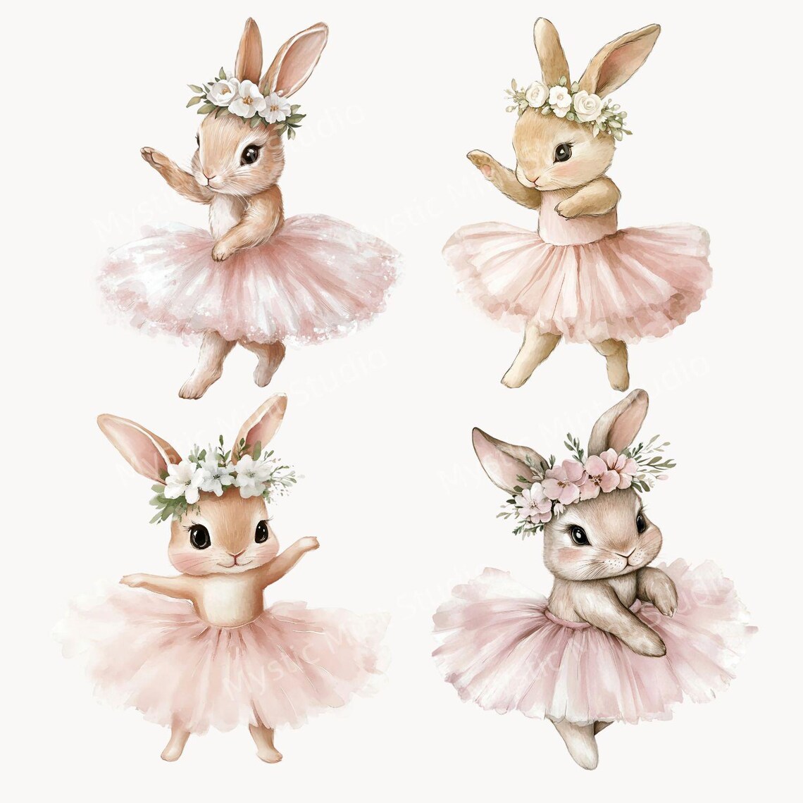 Ballerina Bunny Watercolor Cute Bunnies in Tutus Clipart 48 High ...