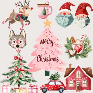 Watercolor Christmas Clipart | Retro Santa Claus Clipart | Pink ...