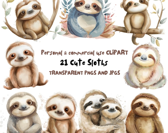 Sloth Clipart - Cute Sloth Clipart - Jungle Animal - Sloth in Tree ...