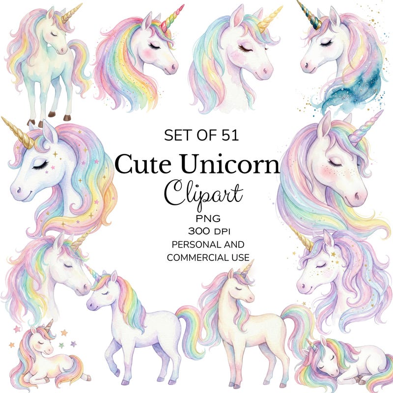 Unicorn Clipart Watercolor - Etsy