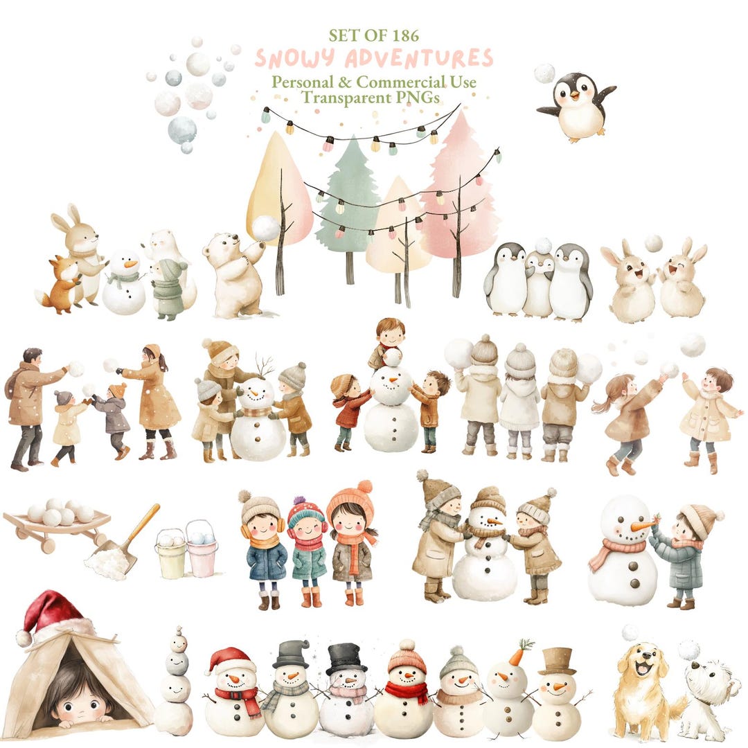 Cute Snowman Clipart | Snowball Fight Clipart | Cute Winter Clipart ...