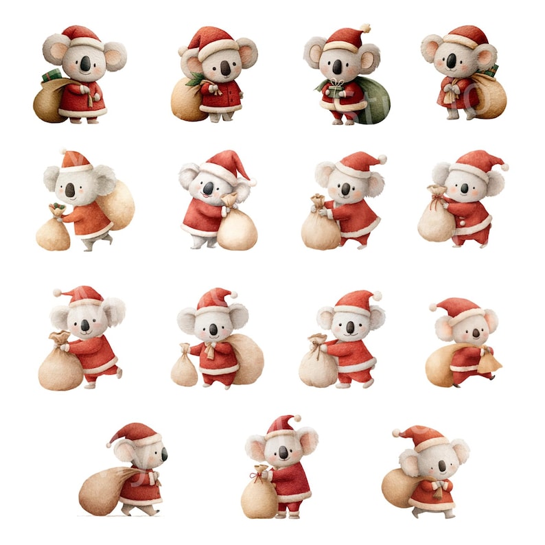 Cute Watercolor Koala Christmas Clipart | Holiday Koala PNG ...