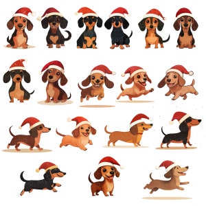 Christmas Dachshund Clipart, Festive Sausage Dog Clipart, Holiday ...