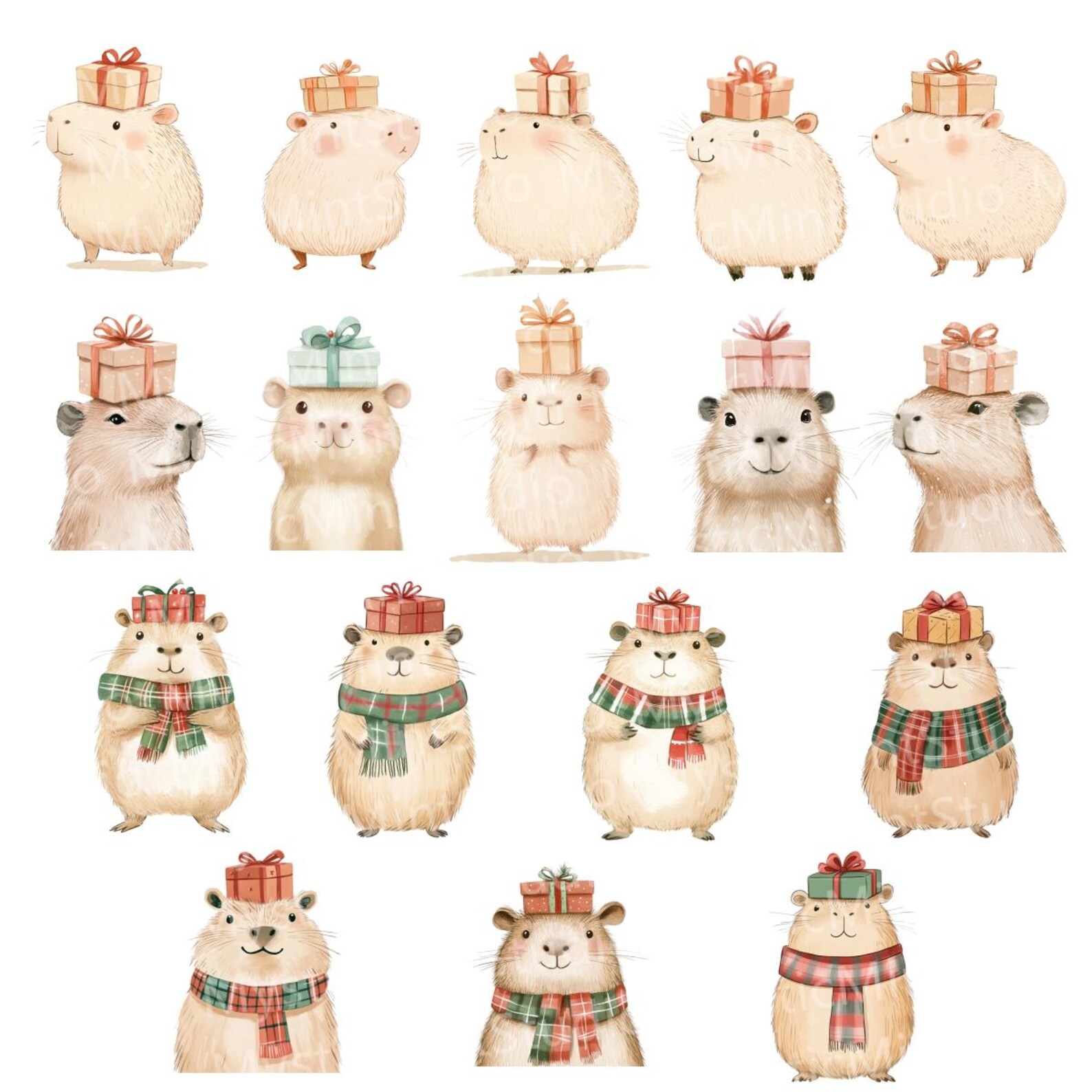 Christmas Capybara Clipart | Cute Capybara Clipart | Festive Capybara ...