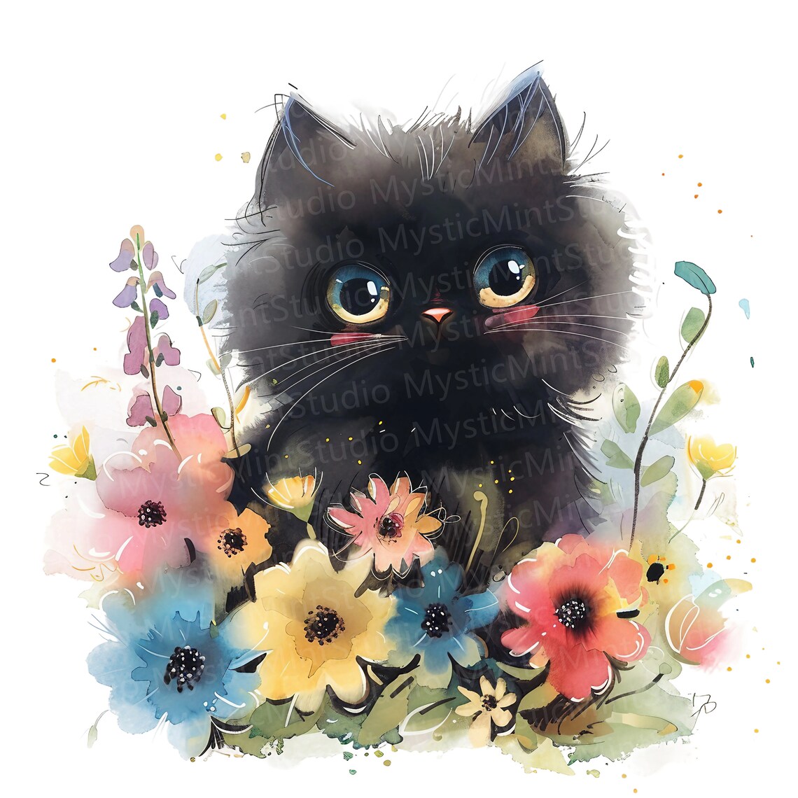 28 High-resolution Jpgs of Cute Cats With Flowers Clipart - Etsy