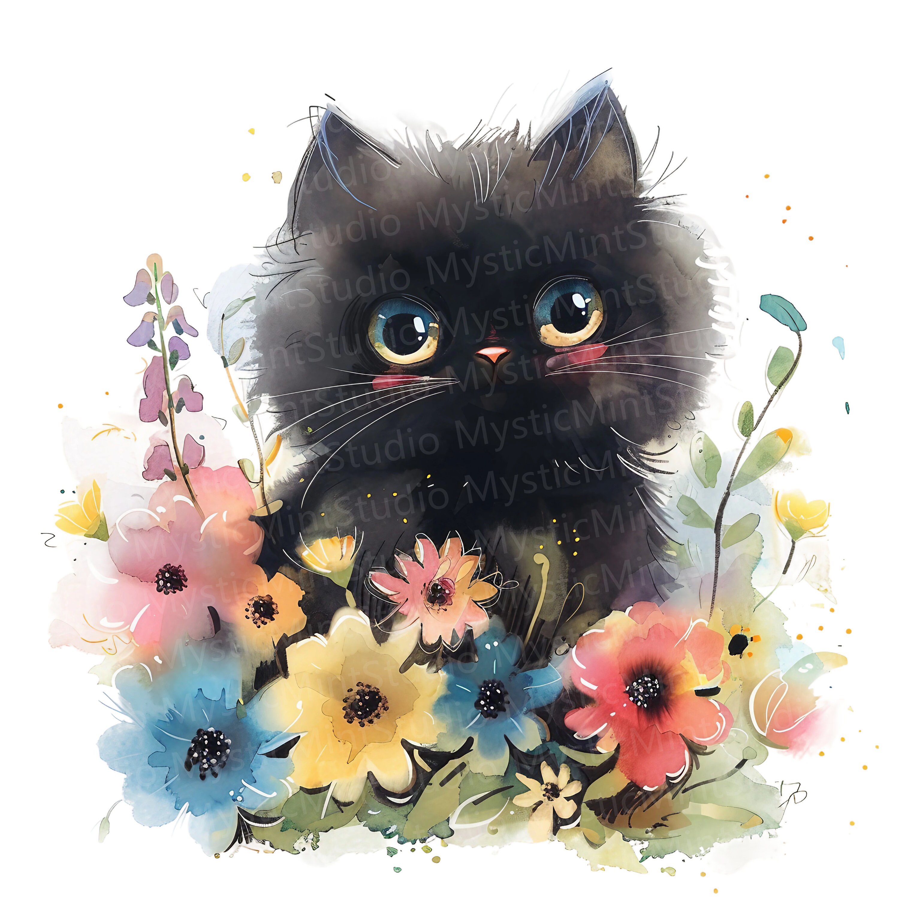 Cute Cats With Flower Clipart, 28 High-resolution Jpgs, Kittens and ...