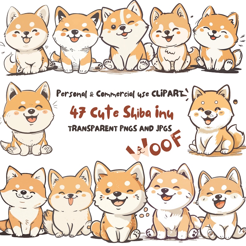 Shiba Inu Dog Clipart|47 High-quality PNG and JPG Files|sublimation ...